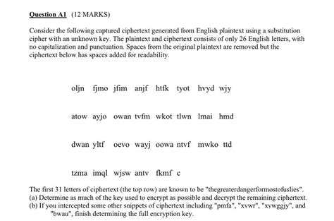 solved consider the following captured ciphertext generated