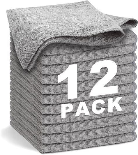 Microfiber Cleaning Cloth Grey 12 Packs High Performance 1200