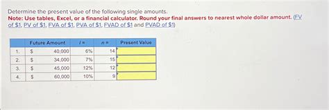 Solved Determine The Present Value Of The Following Single Chegg Com