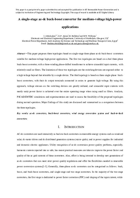 Pdf Single‐stage Acdc Buckboost Converter For Medium‐voltage High‐power Applications