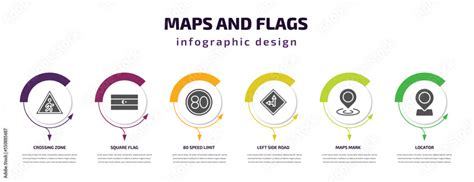 Maps And Flags Infographic Element With Filled Icons And 6 Step Or Option Maps And Flags Icons