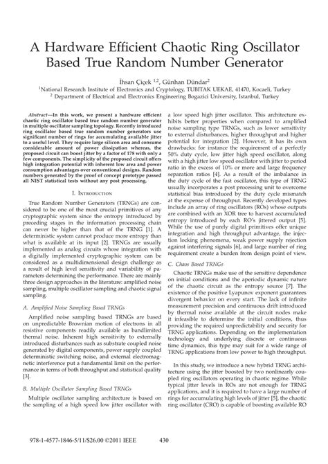 Pdf A Hardware Efficient Chaotic Ring Oscillator Based True Random