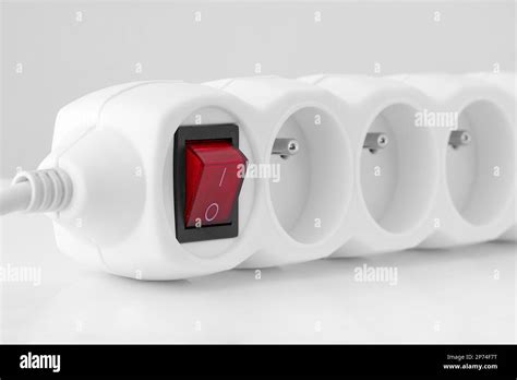 Electrical Extension Cord White Plug Socket With Switch Stock Photo Alamy
