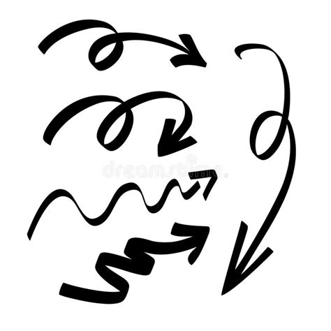 Vector Set Of Abstract Curved Bold Arrows Hand Drawn Grunge Pointers