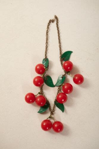 Cherry Red Bakelite Beaded Necklace B4c Jsf6 Retro Vintage Mid Century Fruit Ebay