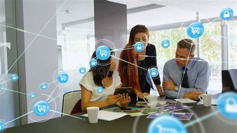 Animation Of Network Of Connections With Icons Over Diverse Business