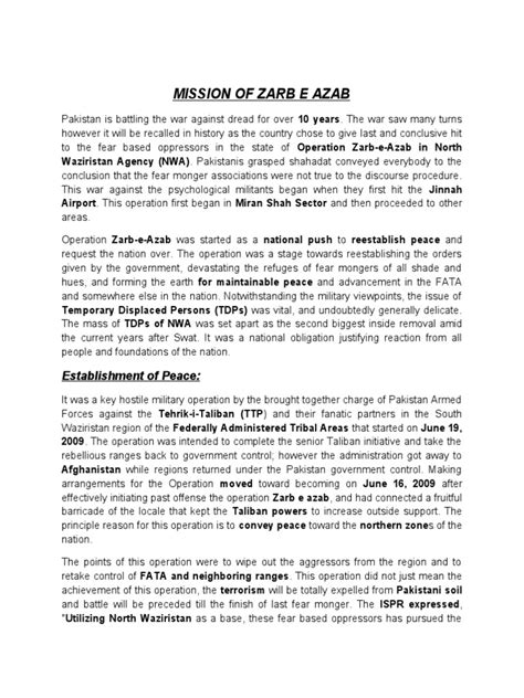 Mission Of Zarb E Azab Pdf Tehrik I Taliban Pakistan Federally