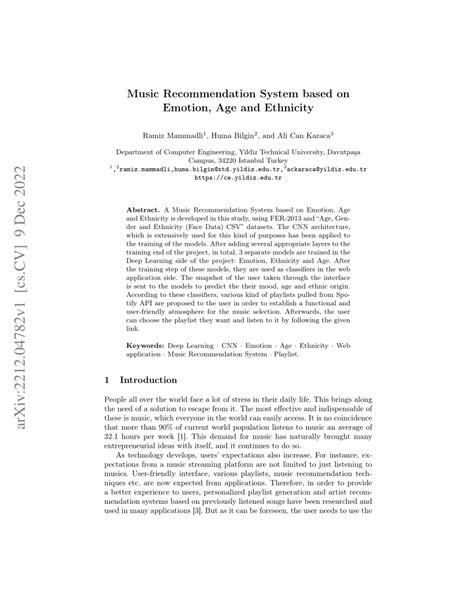 Pdf Music Recommendation System Based On Emotion Age And Ethnicity