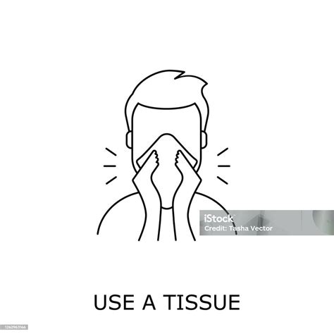 재채기 선 아이콘 조직 텍스트를 사용합니다 종이 냅킨에 재채기 하는 남자 기침이나 재채기를 할 때 코와 입을 덮습니다 재채기에 대한 스톡 벡터 아트 및 기타 이미지 Istock