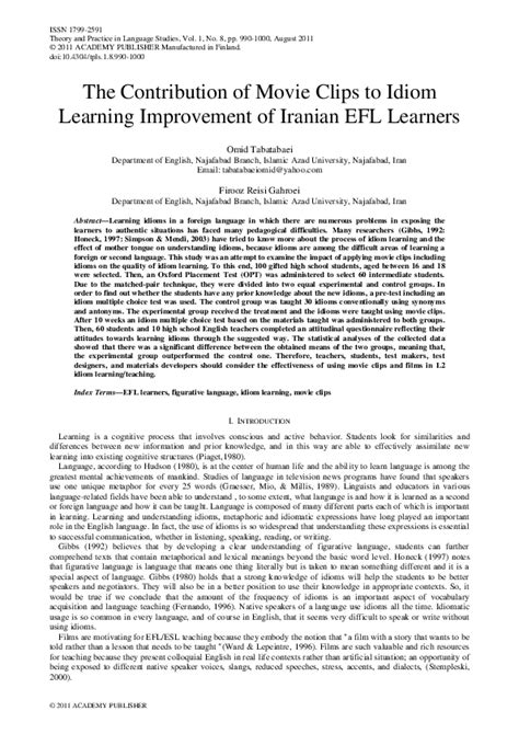 Pdf The Contribution Of Movie Clips To Idiom Learning Improvement Of