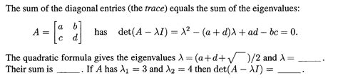 Solved The Sum Of The Diagonal Entries The Trace Equals Chegg