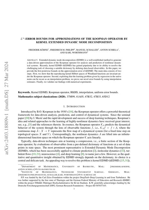 Pdf L∞ Error Bounds For Approximations Of The Koopman Operator By Kernel Extended Dynamic