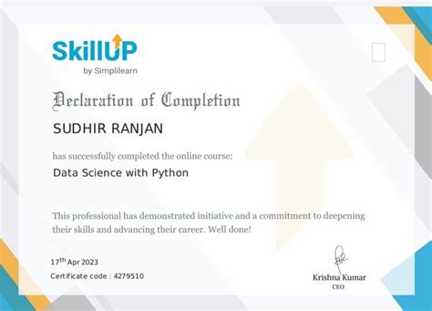 Sudhir Ranjan On Linkedin Python Programming Completed By Simplilearn