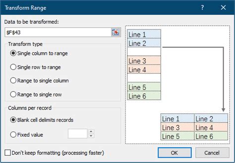 Transpose Convert A Single Column Or Row To Ranges In Excel