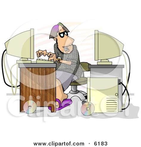 Male Programmer Trying To Hack Into Computer Clipart Picture By Djart