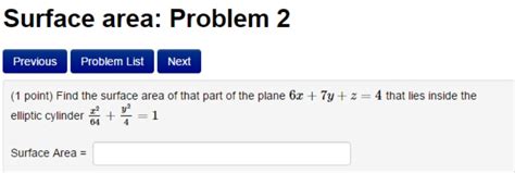 Solved Surface Area Problem Point Find The Surface Chegg Com