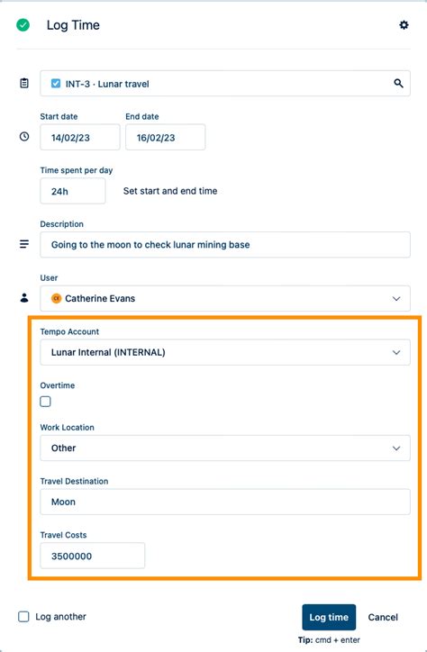 creating work attributes for customized time logging