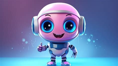 Cute Robot Friendly Digital Assistant Character With Glowing Blue Lights Stock Illustration