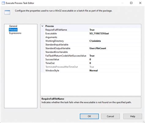 c file counter expression in ssis using execute process task output