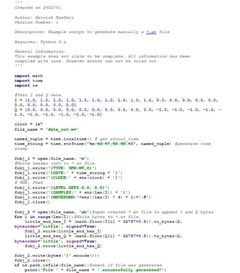 example on how to manually generate a wv file with python rohde