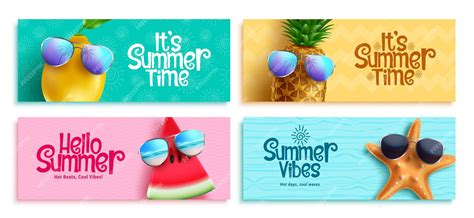Premium Vector | Summer time text vector banner set Its summer time greeting with lemon ...