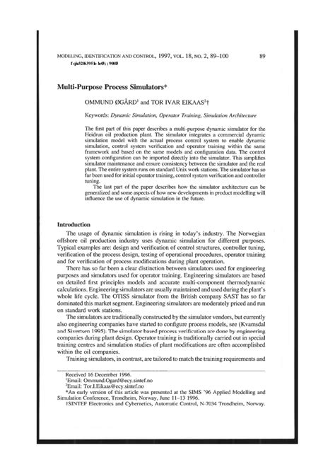 Pdf Multi Purpose Process Simulators