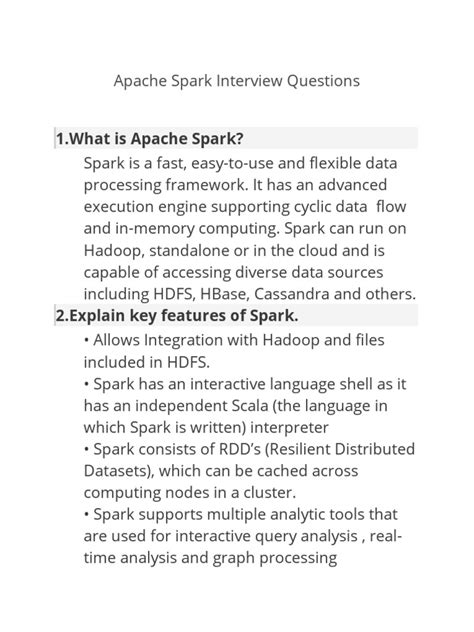 Apache Spark Interview Questions Pdf Apache Spark Apache Hadoop