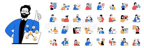 Social Network Concept With Character Situations Mega Set In Flat Web Design Bundle Of Scenes
