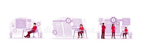 application developers work in front of a computer screen female it