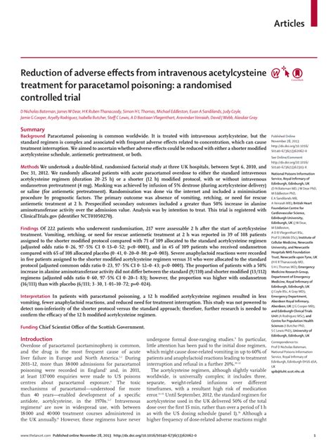 Pdf Reduction Of Adverse Effects From Intravenous Acetylcysteine Treatment For Paracetamol