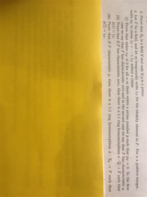 solved 3 prove that zp is a field if and only if p is a