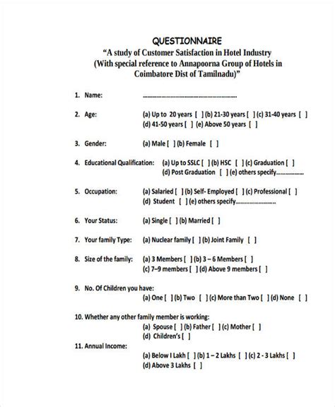 7 Questionnaire For Customer Satisfaction Examples