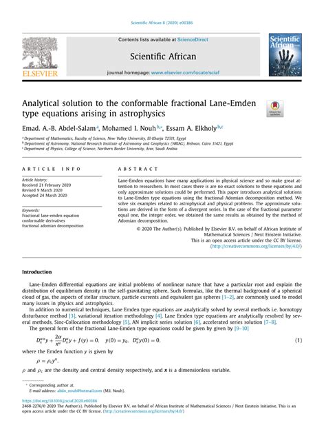 Pdf Analytical Solution To The Conformable Fractional Lane Emden Type Equations Arising In