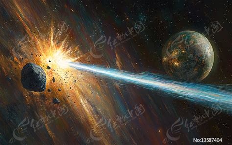 太空中的陨石撞击行星旁的宇宙爆炸ai图片下载 红动中国