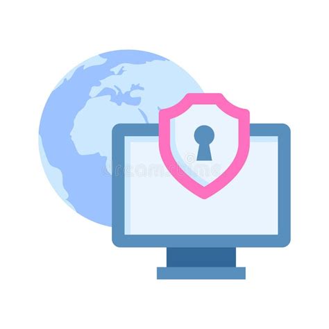 Keyhole Inside Safety Shield With Computer And Globe Showing Icon Of Cyber Security In Flat