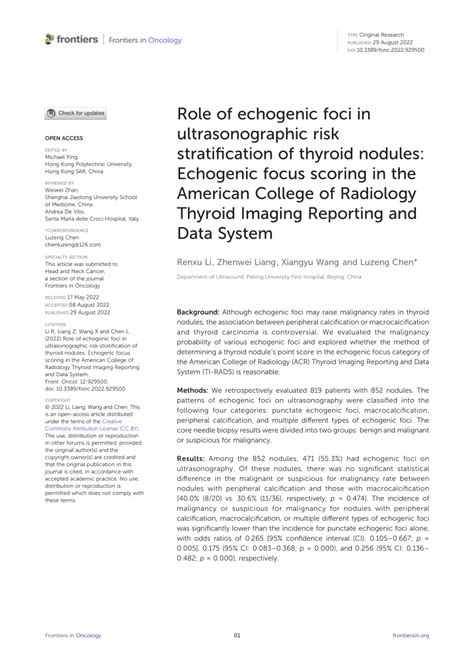 Pdf Role Of Echogenic Foci In Ultrasonographic Risk Stratification Of Thyroid Nodules