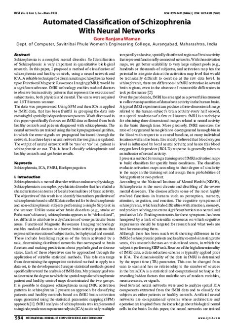 Pdf Automated Classification Of Schizophrenia With Neural Networks