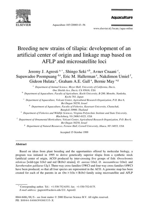 Pdf Breeding New Strains Of Tilapia Development Of An Artificial Center Of Origin And Linkage