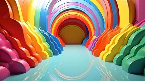 무료 화려한 배경에 여러 가지 빛깔의 무지개를 특징으로 하는 세련되고 매끄러운 3d 애니메이션 Ppt 배경 Slidesdocs