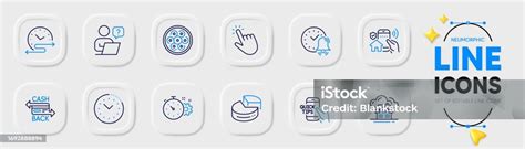 톱니바퀴 타이머 커서 및 알람 벨 라인 아이콘은 웹 응용 프로그램에 대한 것입니다 픽토그램 아이콘입니다 벡터 손가락에 대한 스톡 벡터 아트 및 기타 이미지 Istock