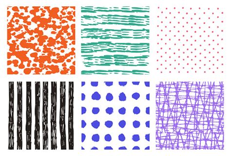 그런 지 원활한 패턴 컬렉션입니다 추상적인 질감의 배경 손으로 그린 요소 브러시 스트로크 점 반점 스크래치 줄무늬 잉크 튀김