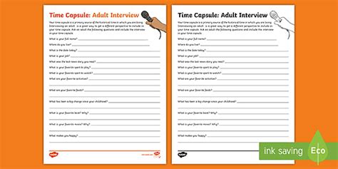 Time Capsule Adult Interview For Rd Th Grade Twinkl