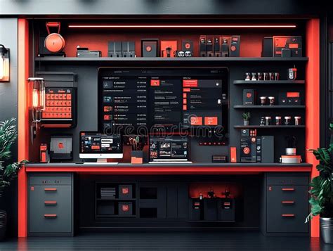 A Modern High Tech Workspace With Two Large Screens A Microphone