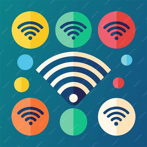 Wifi Signal Icon Design Set With Blue Yellow Red And Green Circles On Teal Background Premium