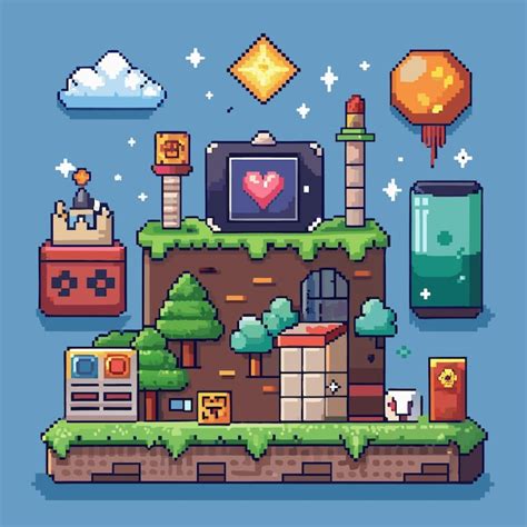 Retro Pixel Game Trophy Icons And Vector Elements For Adventure Arcade Level Design Premium AI