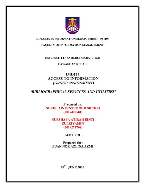 Ctu152 Group Assignment Faculty Of Information Management Universiti Teknologi Mara Sarawak