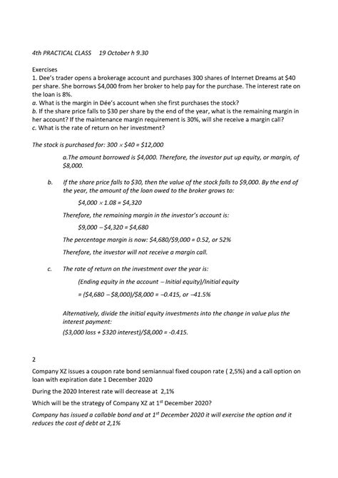 19 October Practical Class 4 Solutions 4th PRACTICAL CLASS 19 October H 9 Exercises Dees