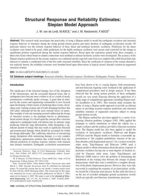 Structural Response And Reliability Estimates Slepian Model Approach Lindt Pdf