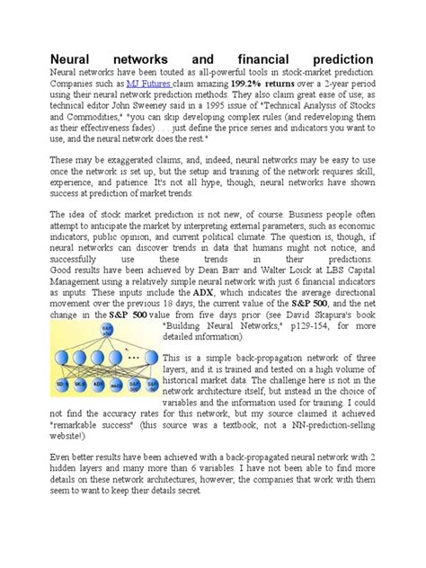 Neural Networks And Financial Prediction Mj Futures Pdf Prediction