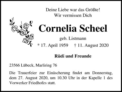 Traueranzeigen Von Cornelia Scheel Trauer Anzeigende